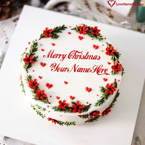 Beautiful Merry Christmas Cake Decoration Idea With Name Editing